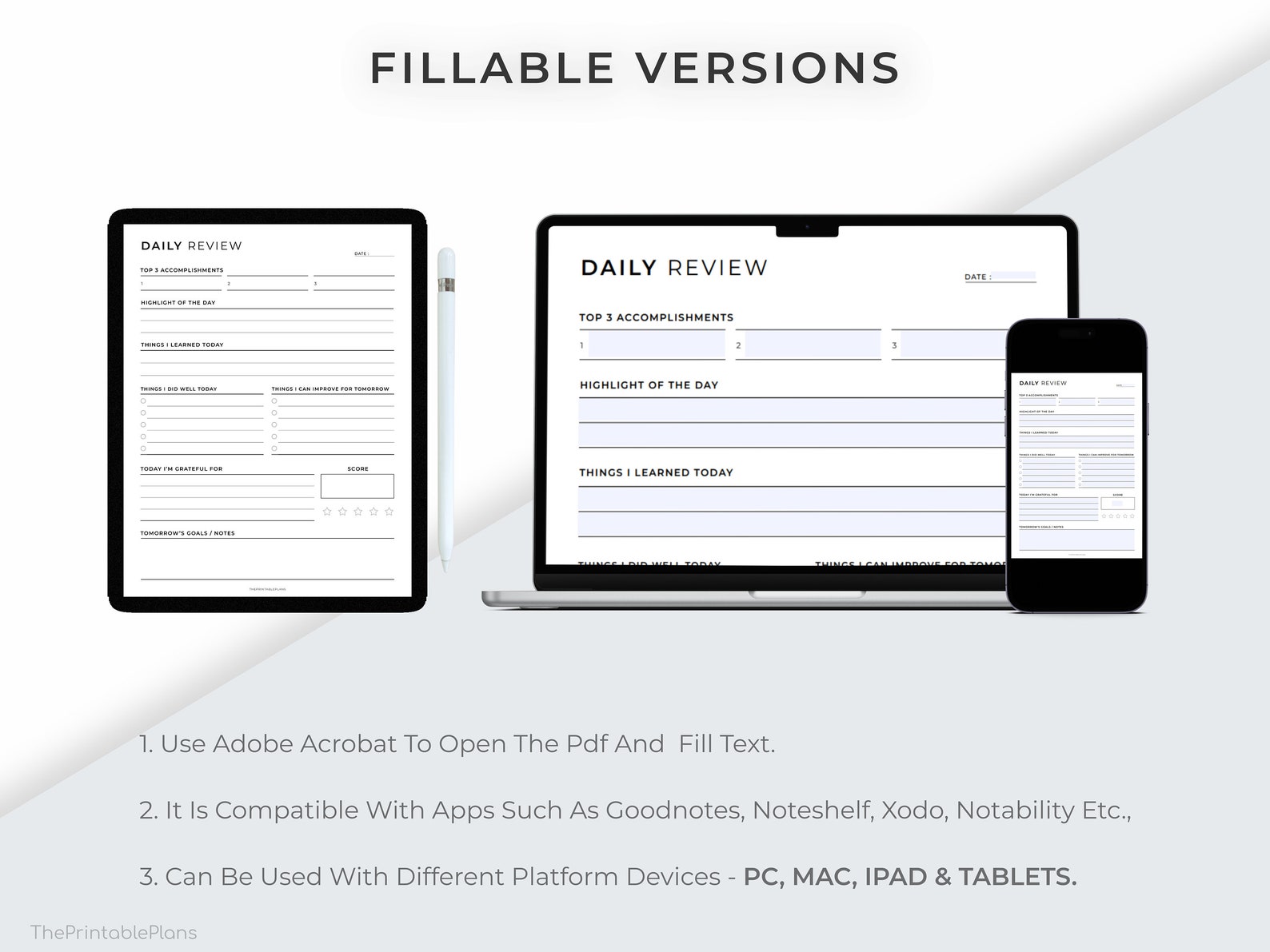 Daily Review Printable, Daily Reflection, Printable Daily Review ...