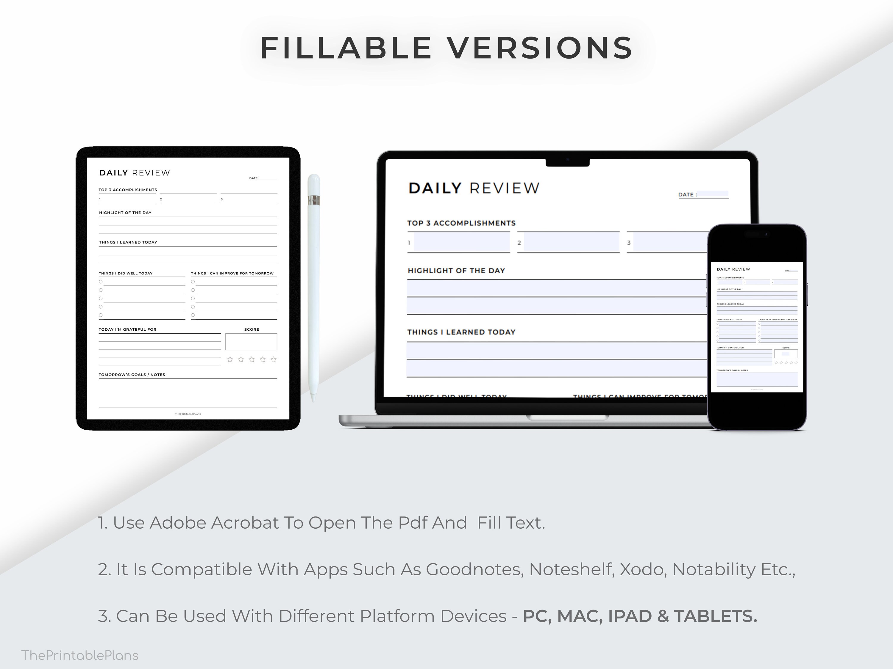 Daily Review Printable, Daily Reflection, Printable Daily Review ...