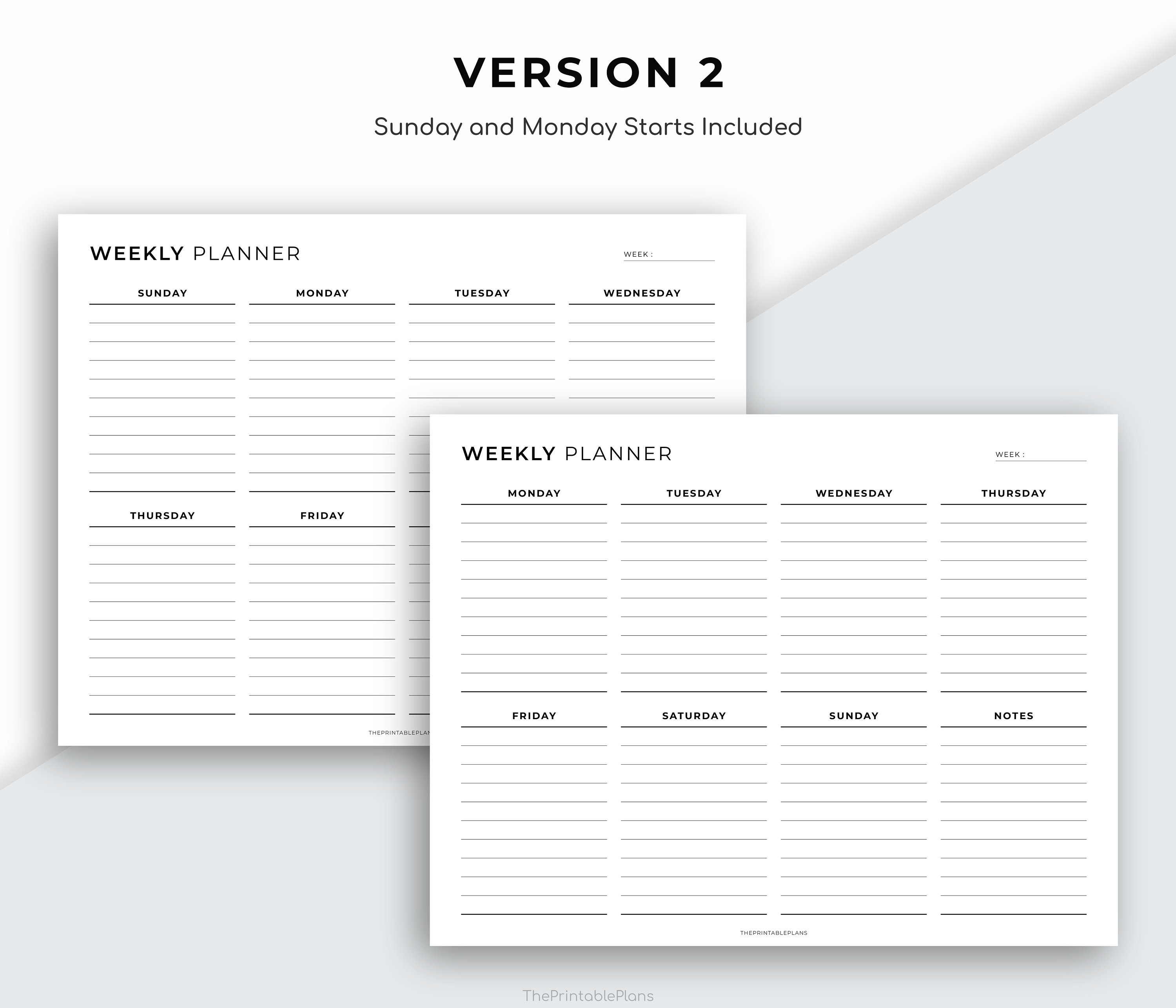 Weekly Planner Printable Landscape, Minimalist Weekly Schedule, Week at ...