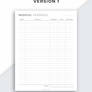 Medical Expenses Tracker Printable, Manage Medical Expenses, Health ...