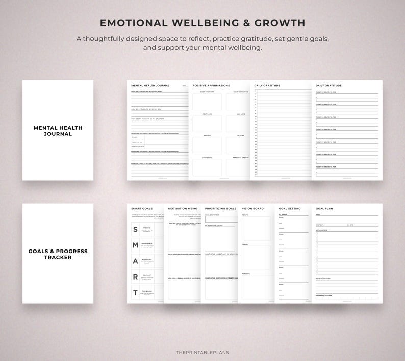 Mental Health Journal Bundle Printable, Mindfulness & Wellness Binder ...