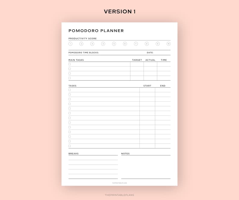 Pomodoro Planner Printable, Pomodoro Tracker, Time Tracker ...