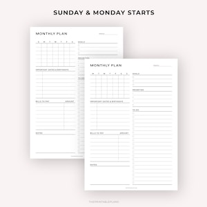 Month at a Glance Printable, Monthly Planner, Monthly Goal Planner, to ...