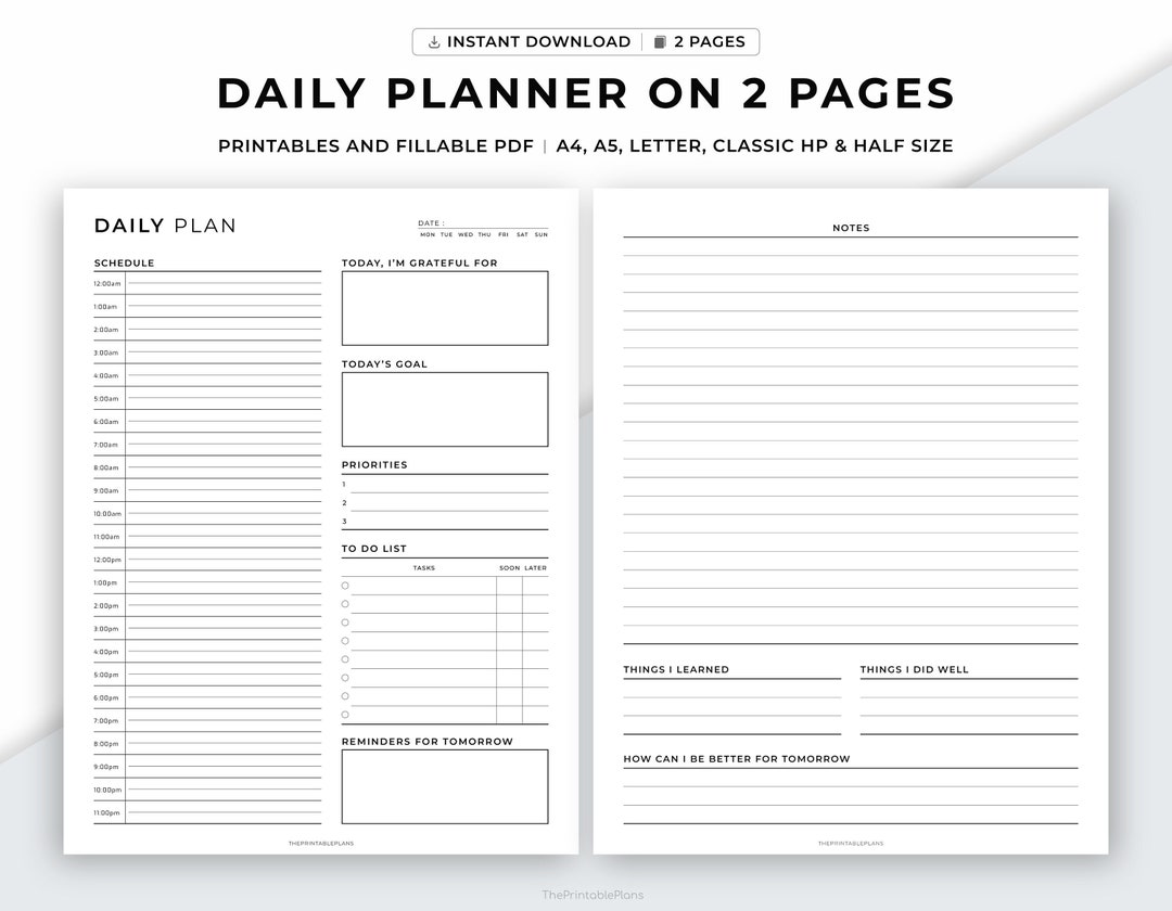 Daily Planner Printable, 24 Hour Planner, Daily Goal Planner, 30 Minute ...