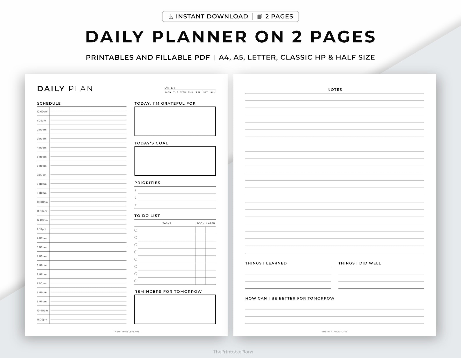 Daily Planner Printable, 24 Hour Planner, Daily Goal Planner, 30 Minute ...
