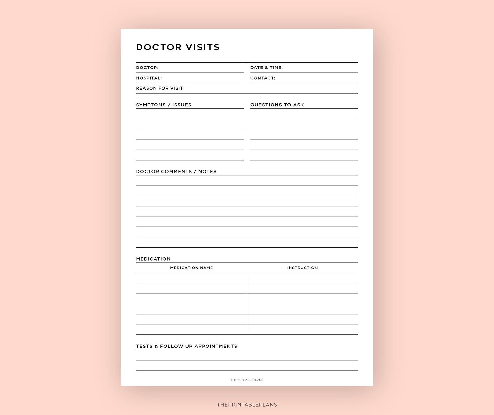 Doctor Visits Planner Printable, Doctor Appointment Log, Health Record ...