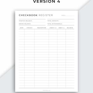 Checkbook Register Printable, Check Transaction Tracker, Checkbook ...