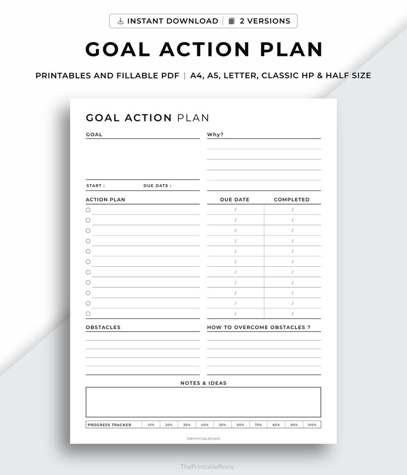 Goal Planner Printable, Goal Action Plan, Goal Setting, Productivity ...