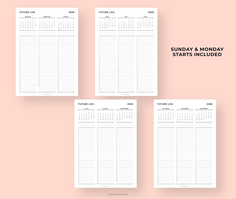 2026 Future Log, Yearly Planner, Annual Overview, Quarterly Calendar ...