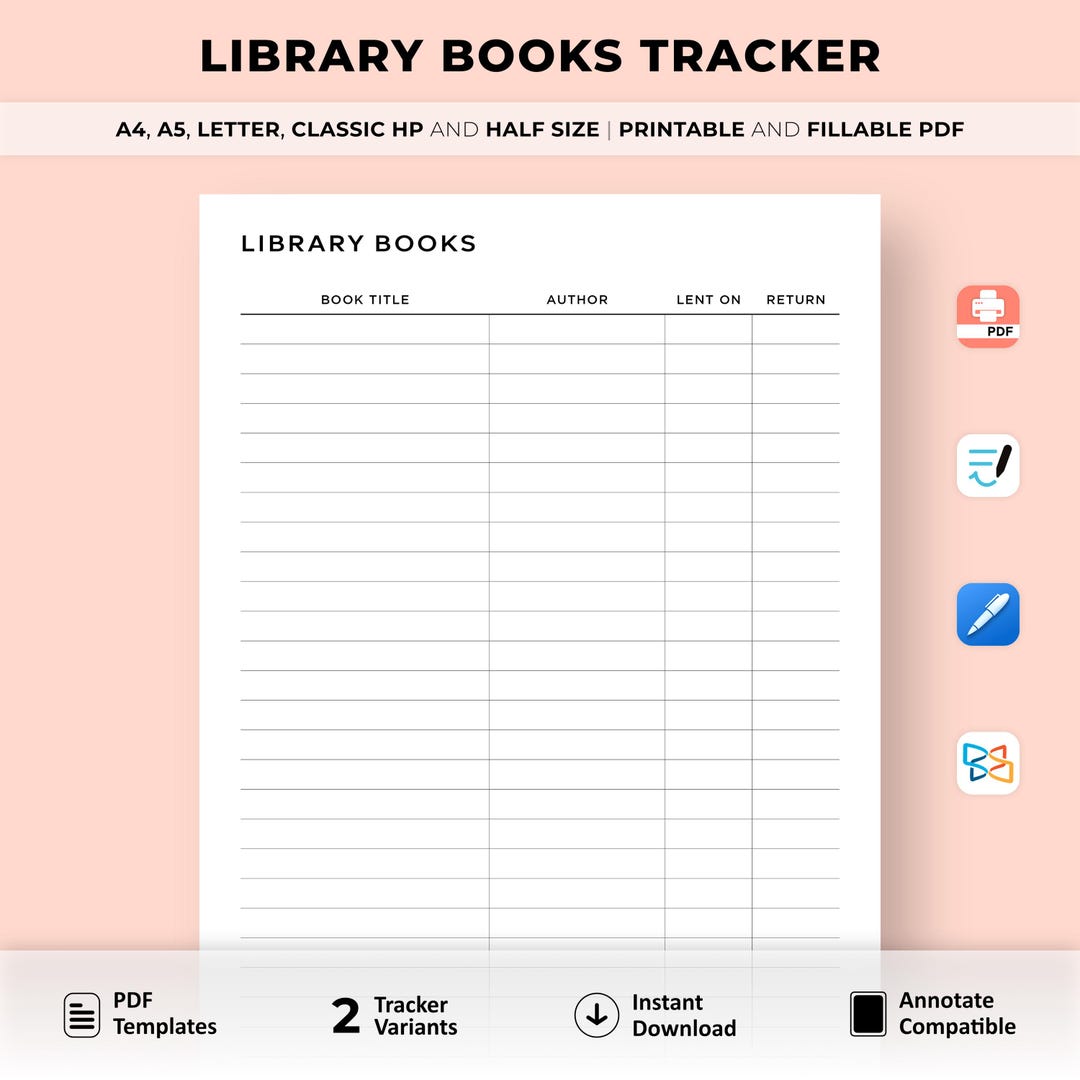 Library Book Tracker, Printable Book Log, Library Book Return, Reading ...