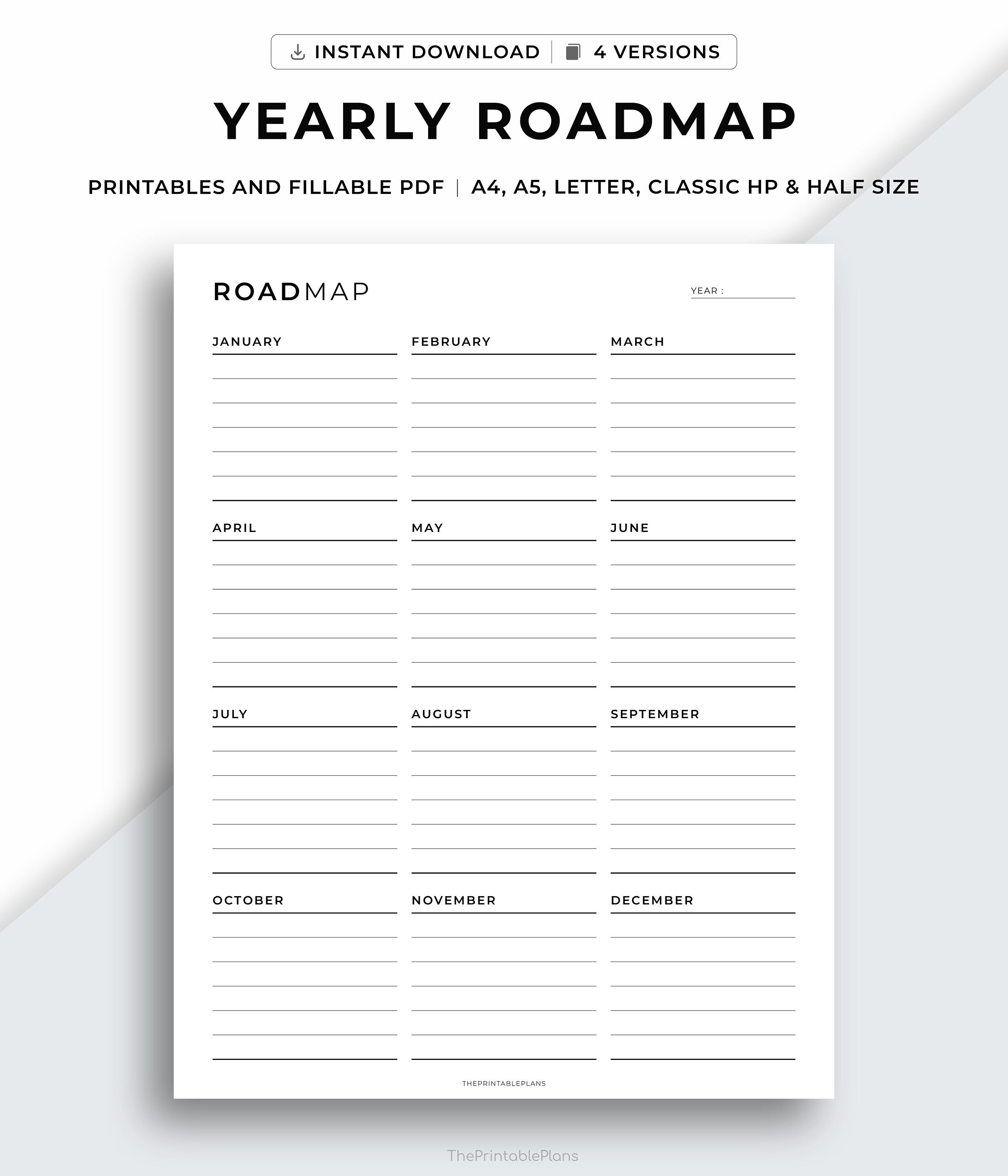 Yearly Roadmap Printable, Goal Roadmap, Project Mapping, Yearly Planner ...