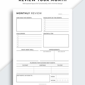 Monthly Review Printable, Monthly Reflection, Monthly Evaluation ...