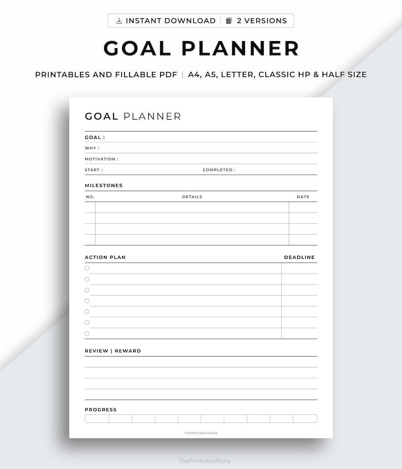 Goal Planner Printable, Goal Setting, Goal Action Plan, Goal Tracker ...