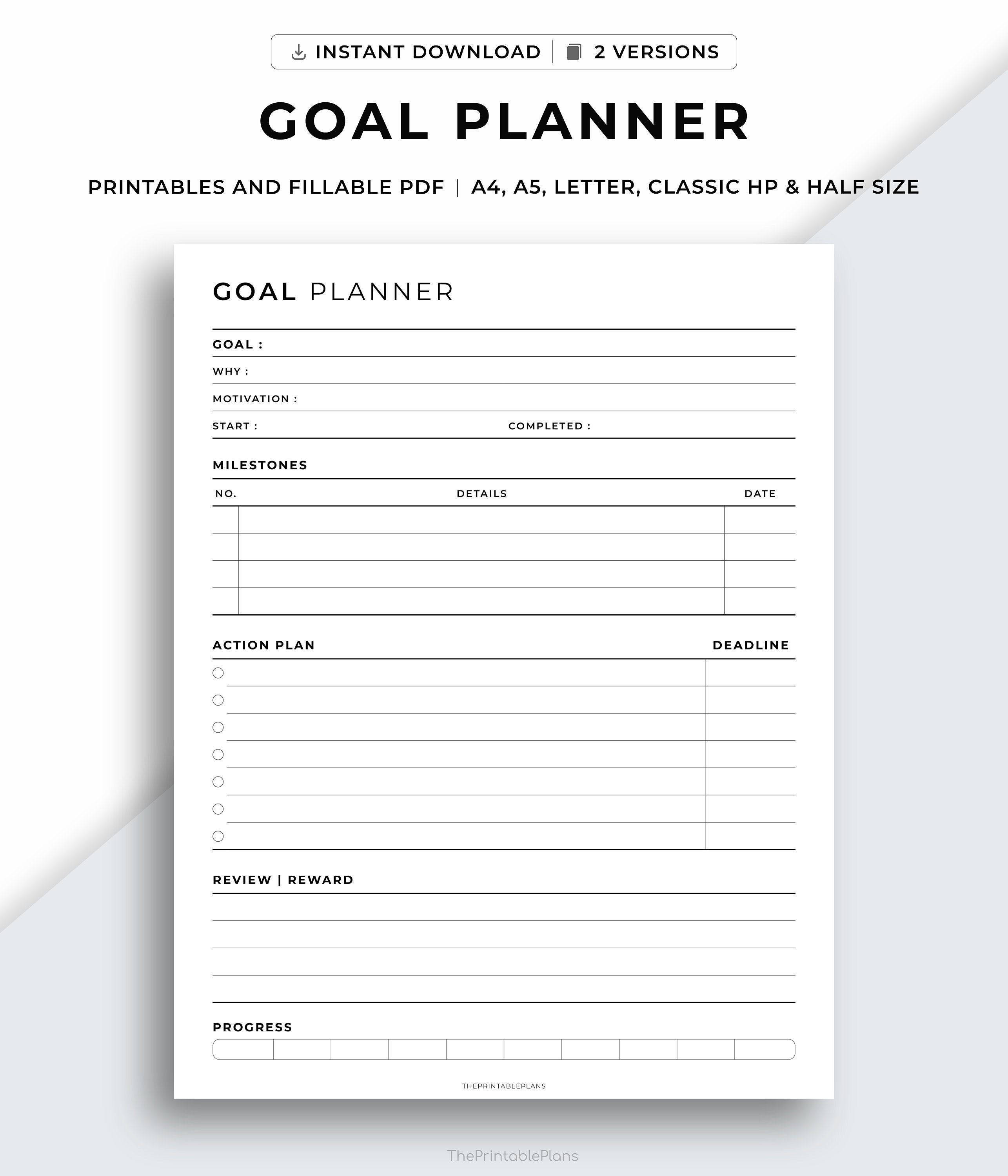 Goal Planner Printable, Goal Setting, Goal Action Plan, Goal Tracker ...