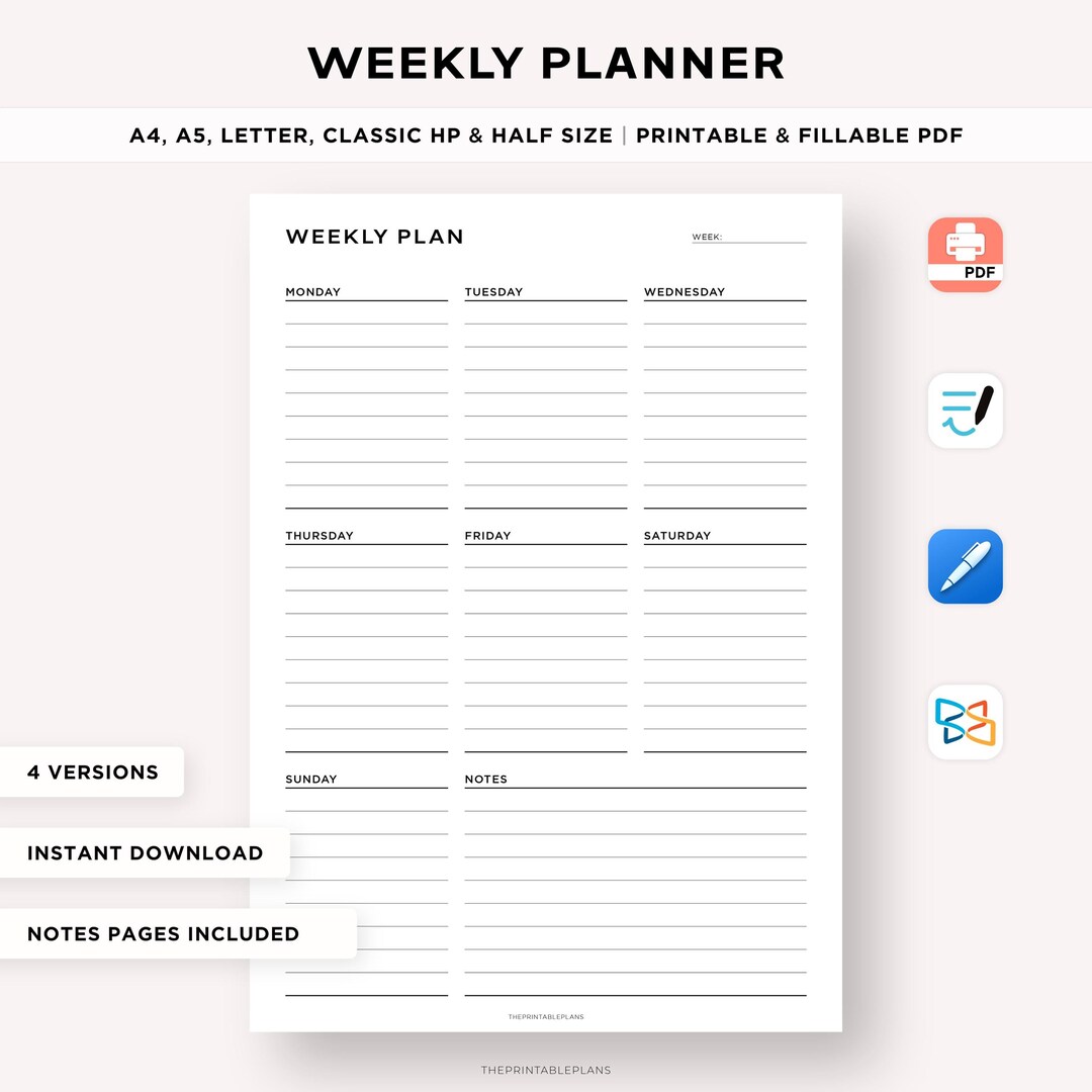 Weekly Planner Printable, Week at a Glance, Weekly Schedule, to Do List ...