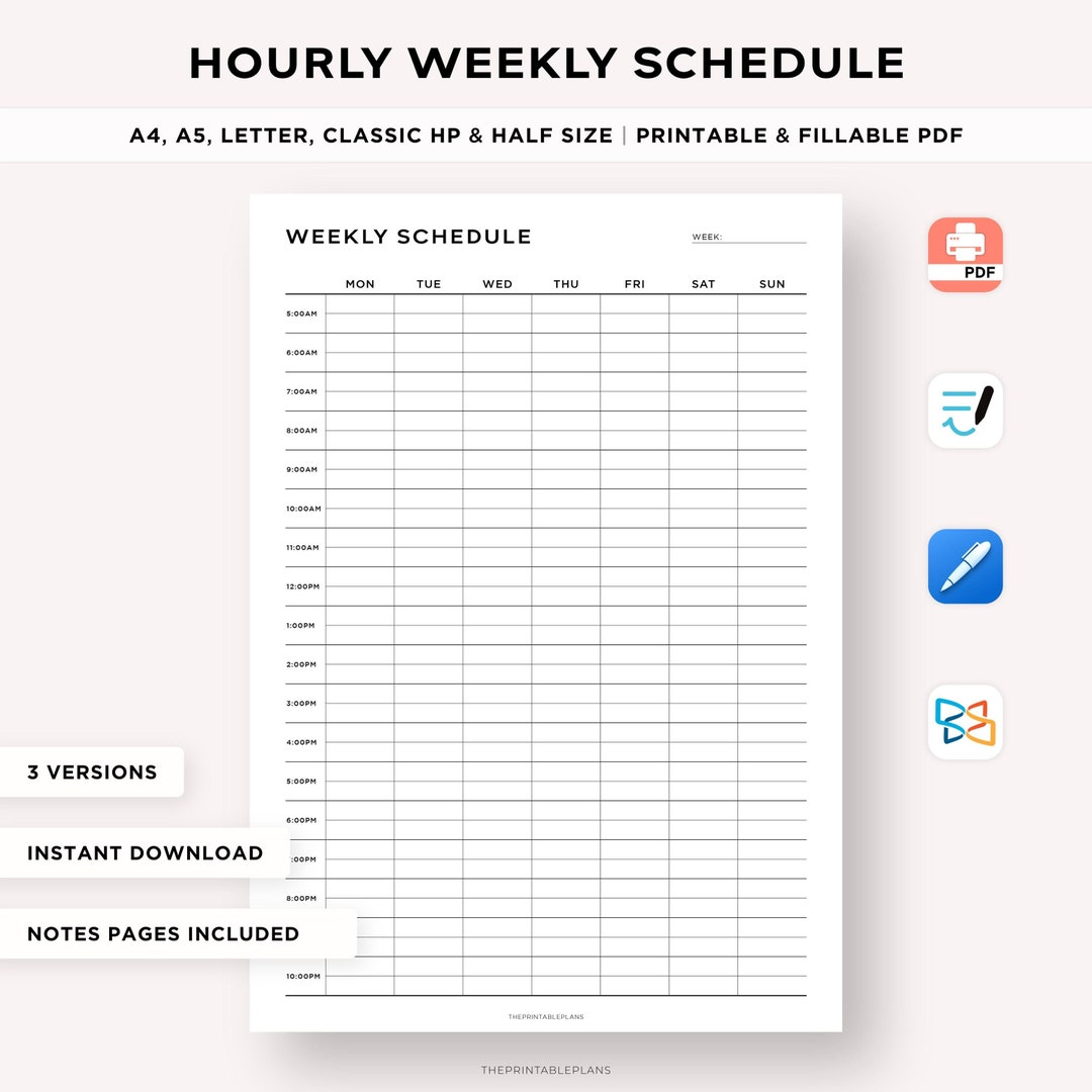 Half Hour Weekly Schedule, Weekly Planner Printable, Week at a Glance ...