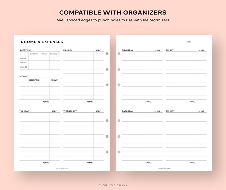 Weekly Income & Expense Tracker on Two Pages, Income Tracker, Expense ...