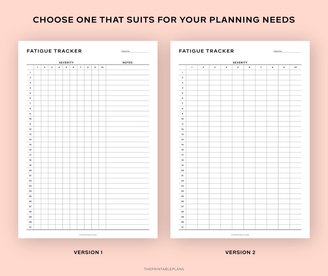 Monthly Fatigue Tracker Printable, Track Daily Fatigue Severity, Health ...