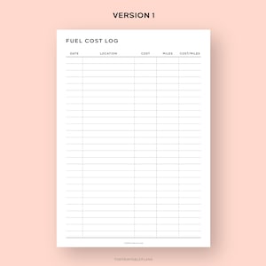 Fuel Cost Tracker Printable, Vehicle Fuel Cost per Mile, Fuel Expense ...