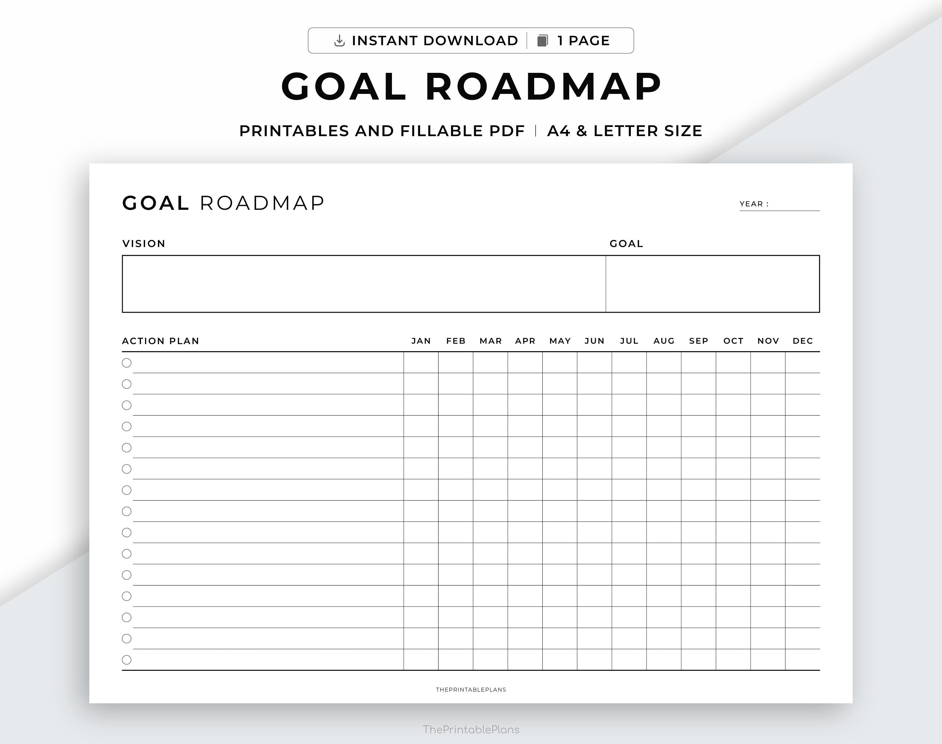 Goal Roadmap Landscape Printable, Goal Action Plan, Project Yearly ...