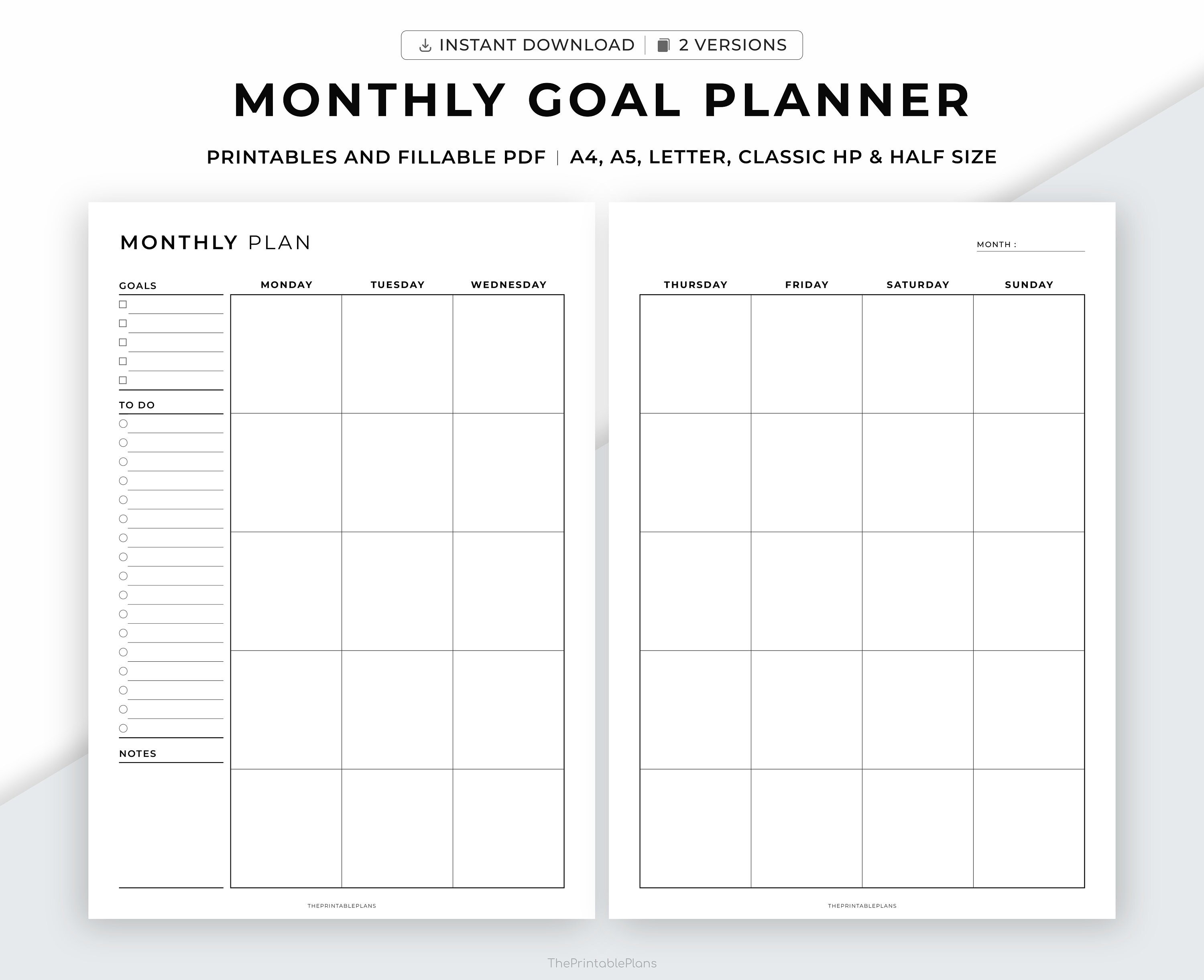 Monthly Goal Planner Printable, Monthly Planner, Productivity Planner ...