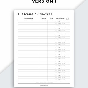 Subscription Tracker Printable, Membership Tracker, Subscription ...