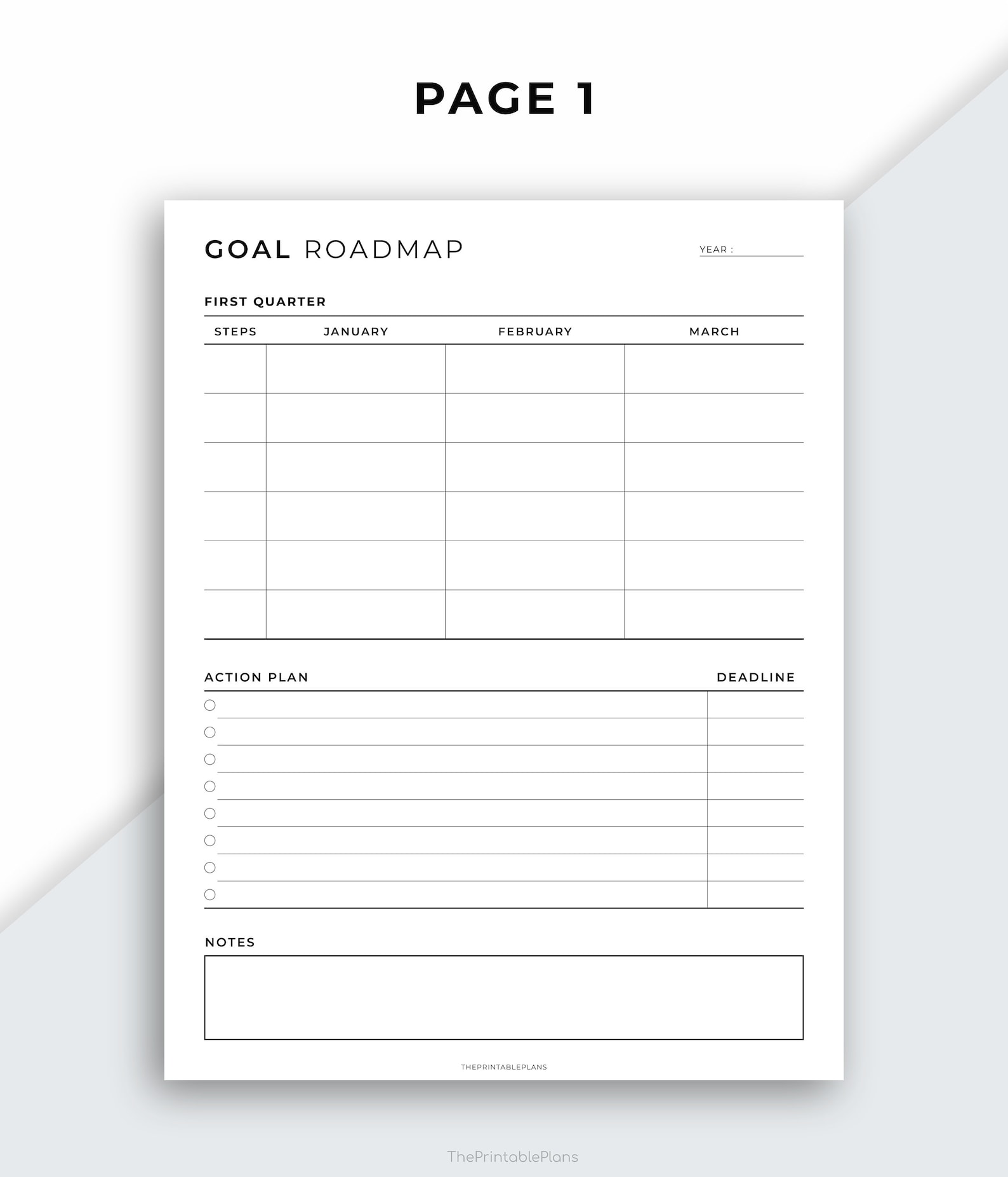 Goal Roadmap Printable, Goal Action Plan, Project Quarterly Mapping ...