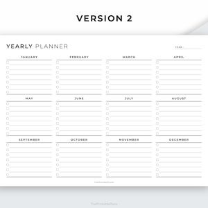 Landscape Yearly Tasks Planner Printable, Yearly to Do List, Minimalist ...