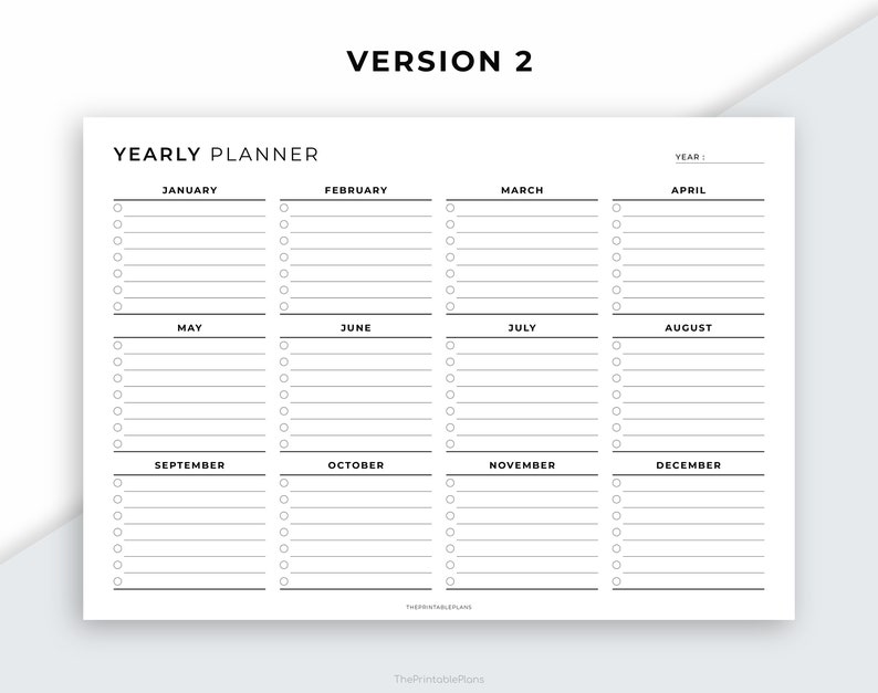 Landscape Yearly Tasks Planner Printable, Yearly to Do List, Minimalist ...