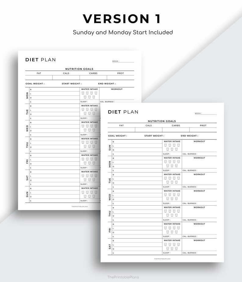 Weekly Diet Planner Printable Weekly Meal Planner Health & - Etsy