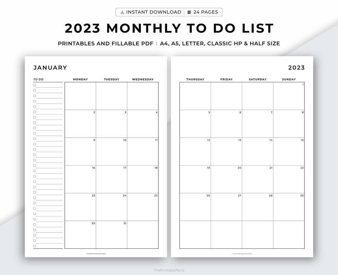 2023 Monthly to Do List on Two Pages Productivity Monthly - Etsy