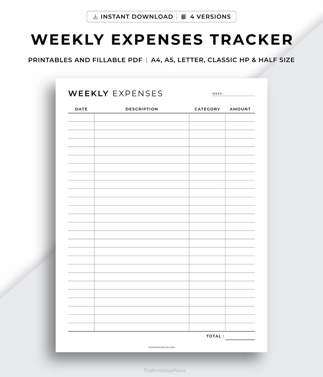Weekly Expenses Tracker Printable, Expense Log, Spending Tracker ...