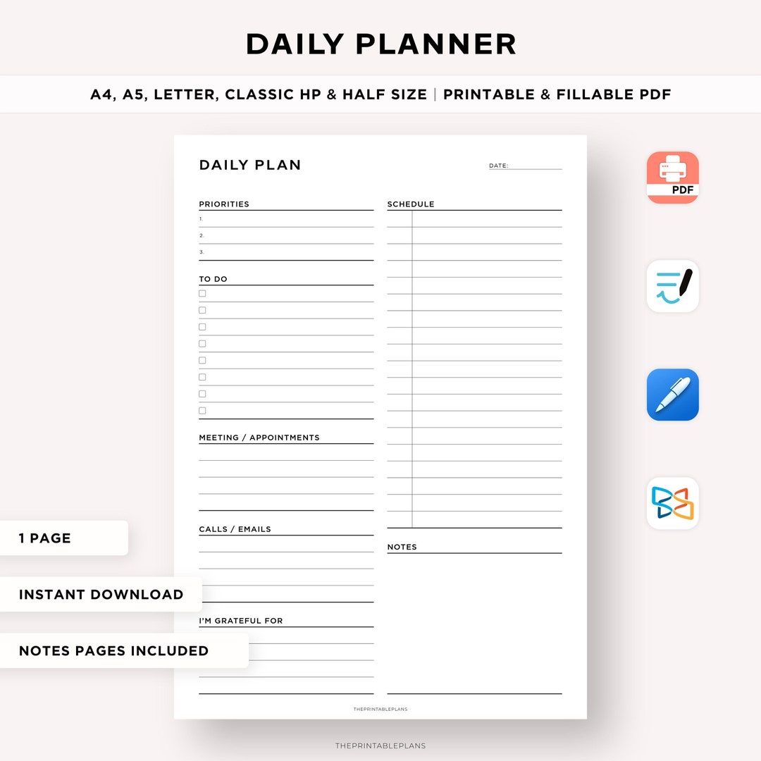 Daily Work Planner, Office Planner Printable, Work From Home, Daily ...