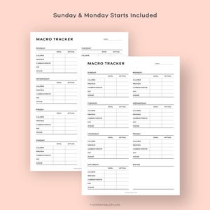 Macro Tracker Printable, Weekly Macro Tracker, Calorie Tracker, Protein ...
