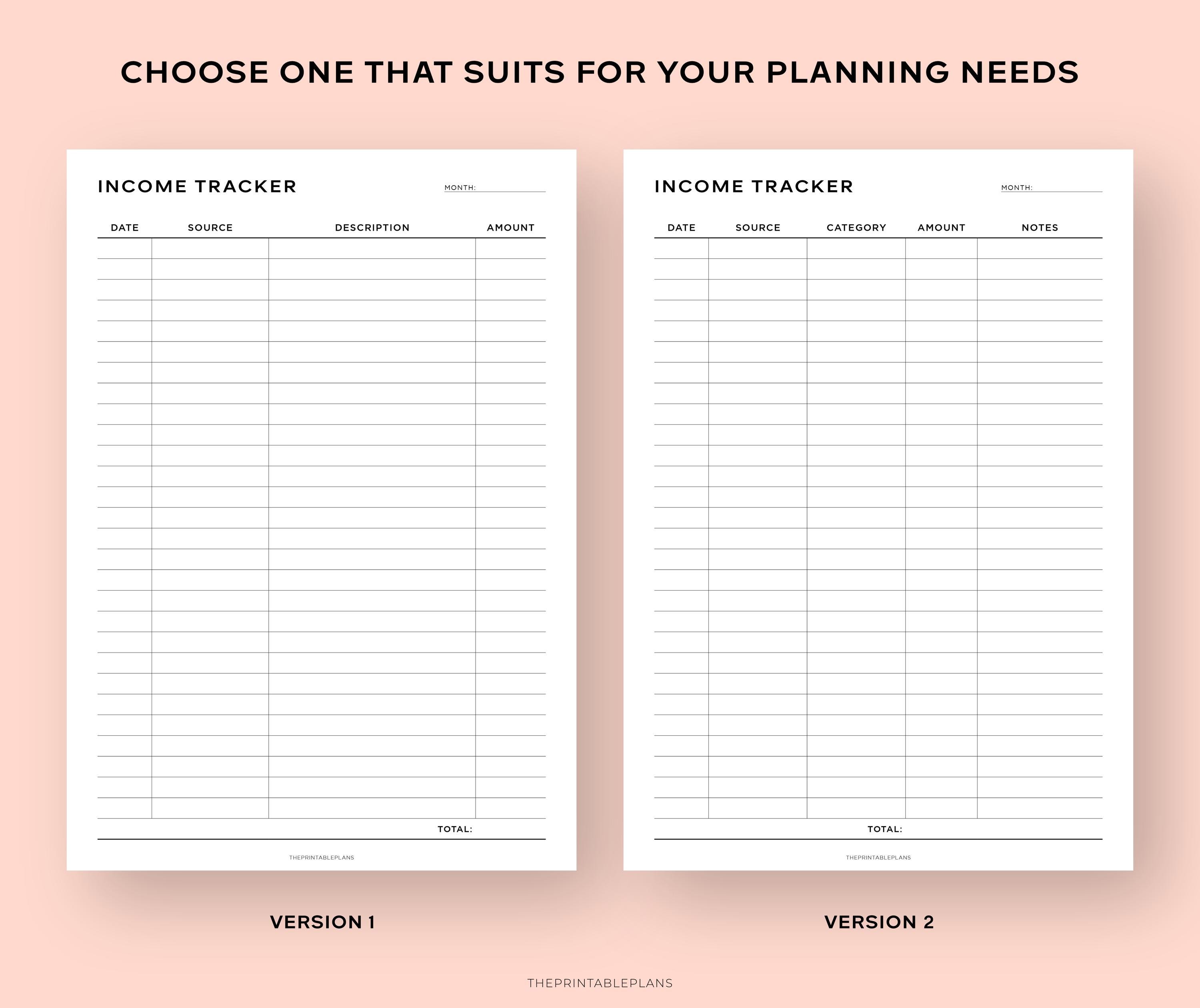 Income Tracker Printable, Income Log, Income Template, Personal ...