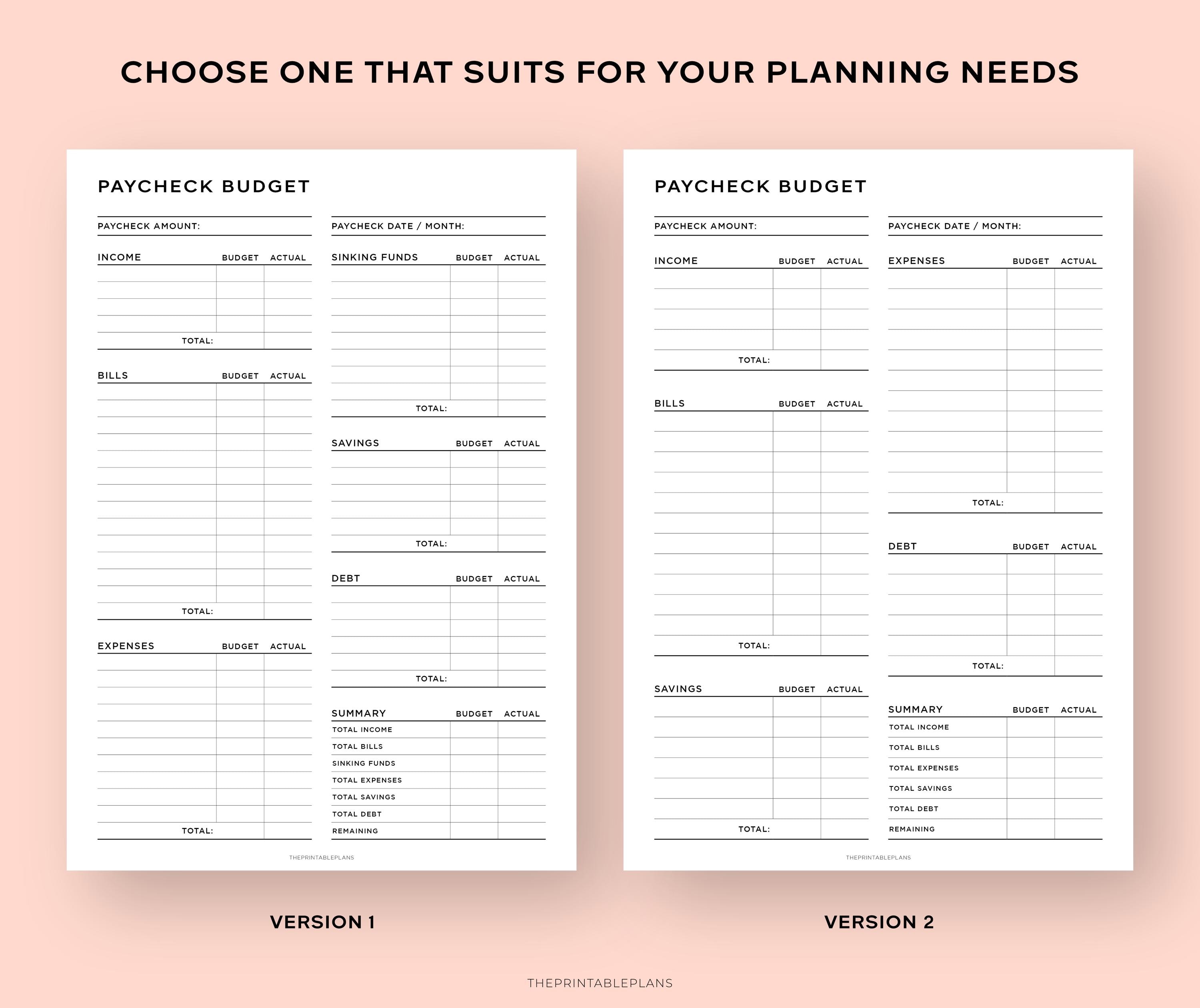 Paycheck Budget Planner Printable, Monthly Budget Planner, Paycheck ...