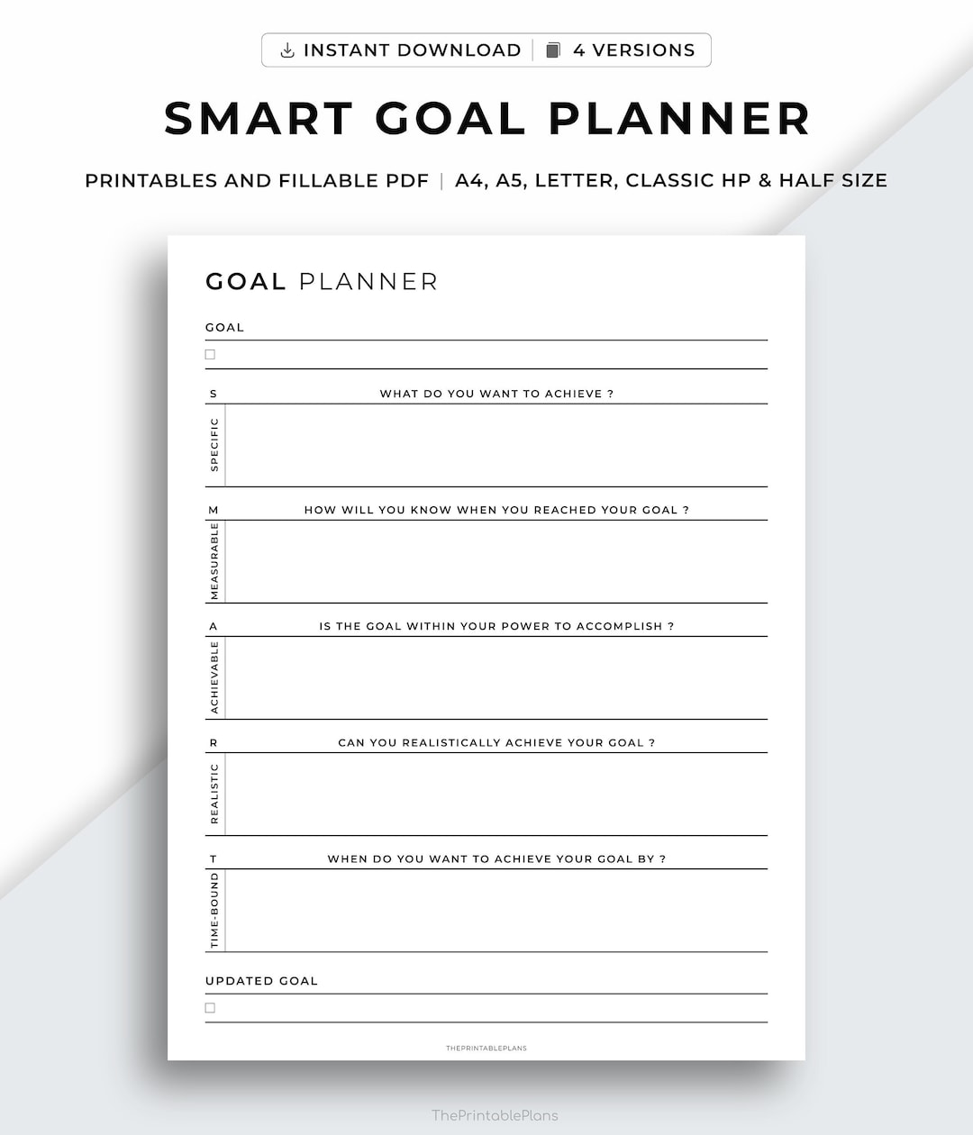 SMART Goal Planner Printable, Goal Setting, Goal Action Plan, SMART ...