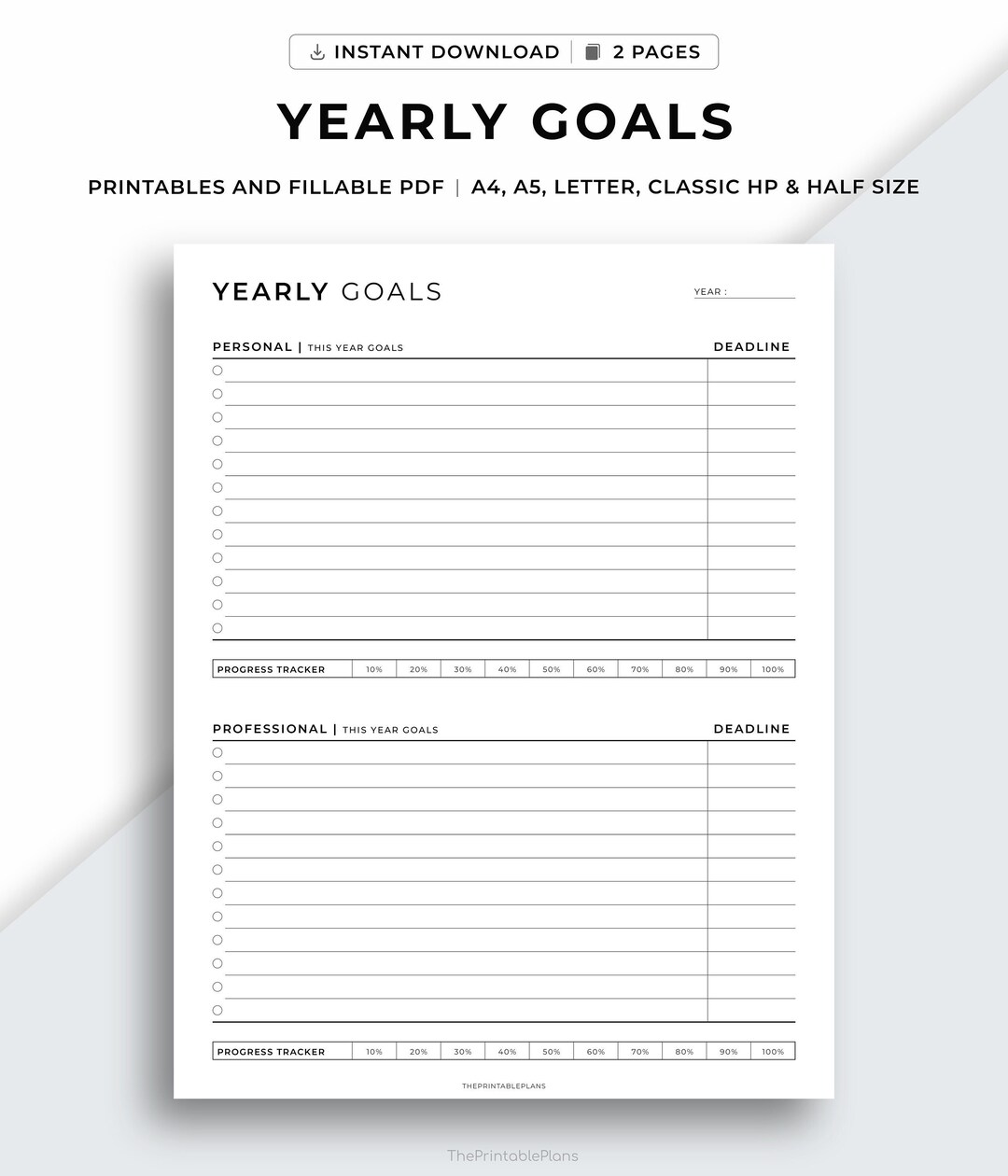 Goal Planner Printable, Printable Yearly Goals, Goal Setting, Goal ...