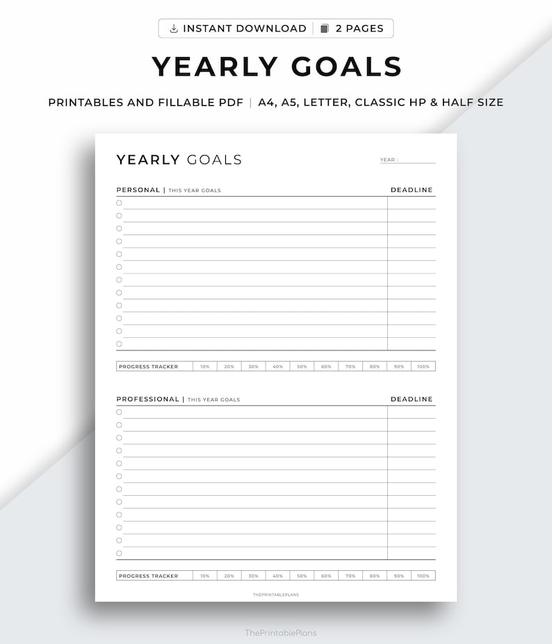 Goal Planner Printable, Printable Yearly Goals, Goal Setting, Goal ...