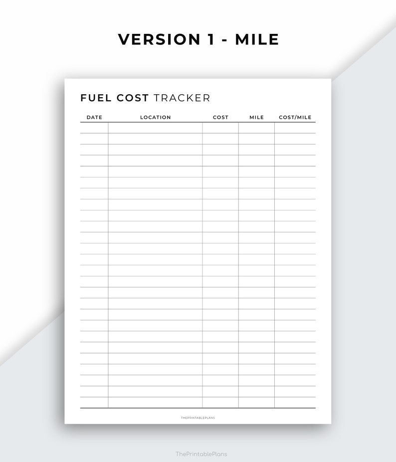 Fuel Cost Tracker Printable, Vehicle Fuel Cost per Mile, Fuel Expense ...