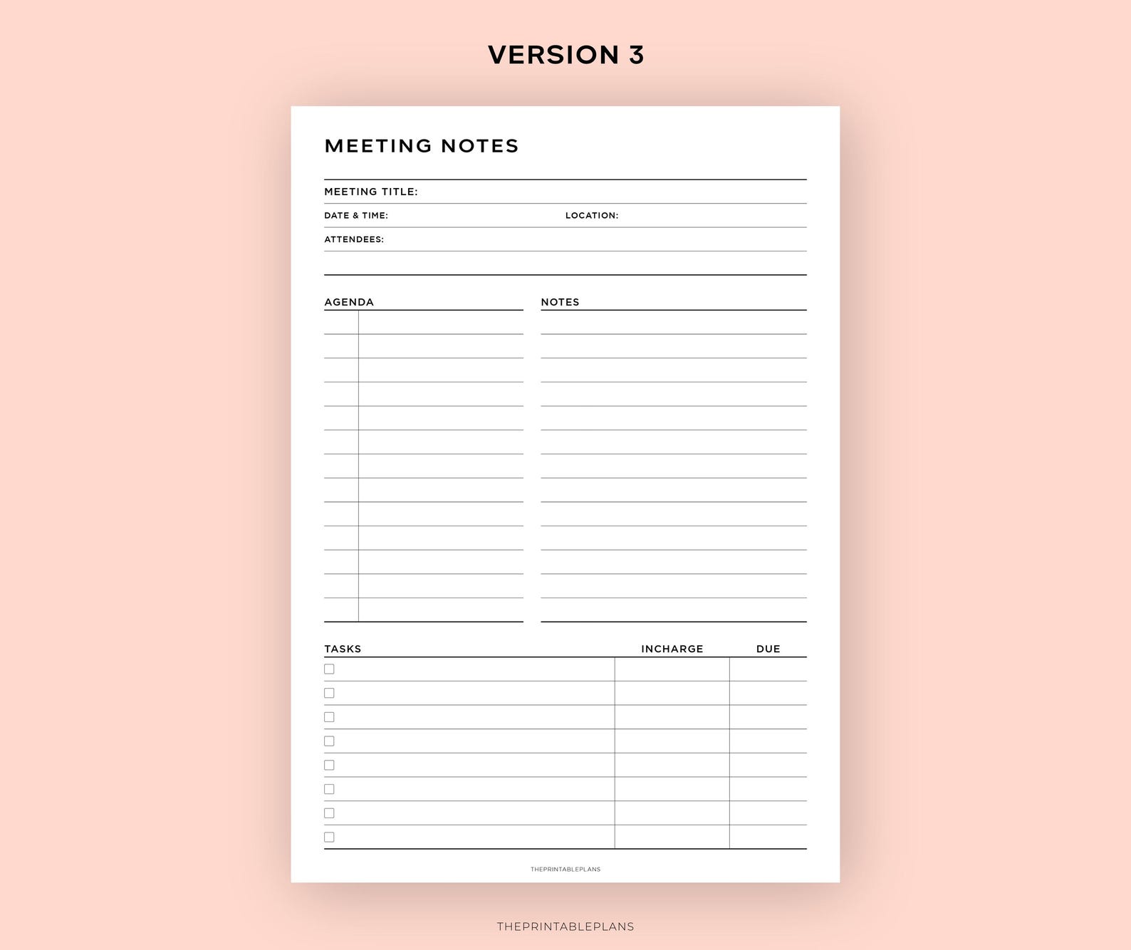 Meeting Notes Template Printable, Meeting Minutes, Meeting Agenda ...