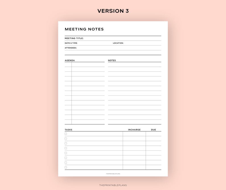 Meeting Notes Template Printable, Meeting Minutes, Meeting Agenda ...