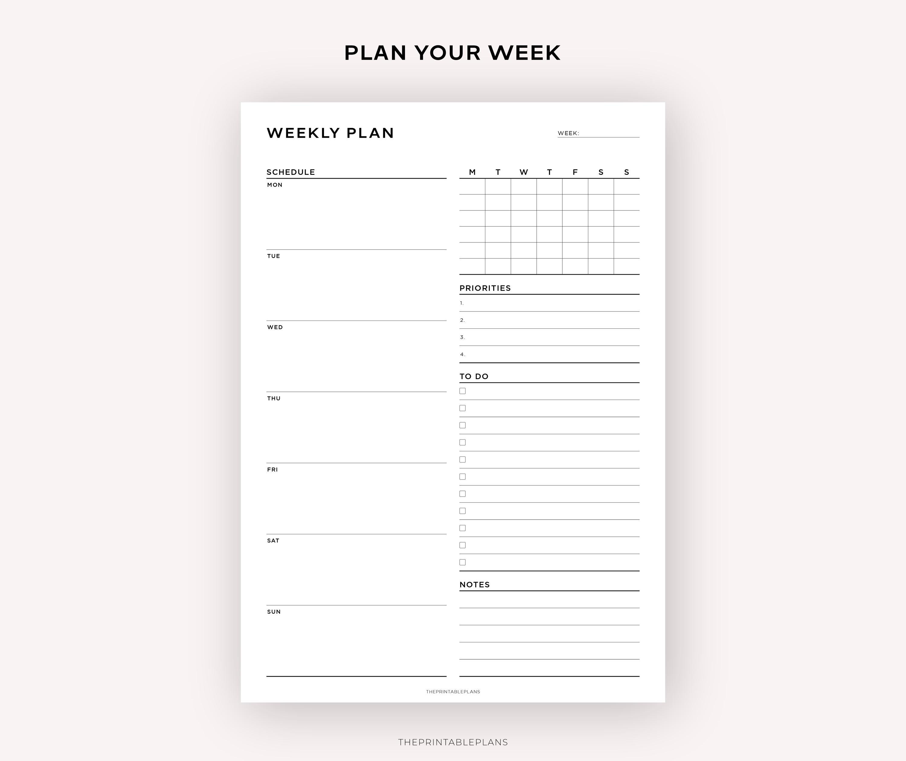 Weekly Planner Printable, Weekly Agenda, Weekly Schedule Organizer ...