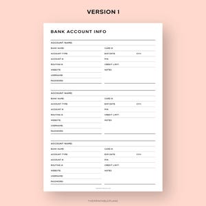 Bank Account Information Tracker, Bank Account Log, Bank Details, A4/a5 ...