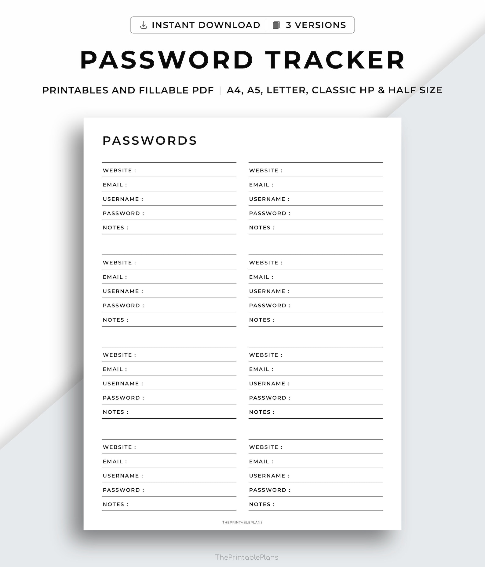 Password Tracker Printable Password Log Password Tracker Password