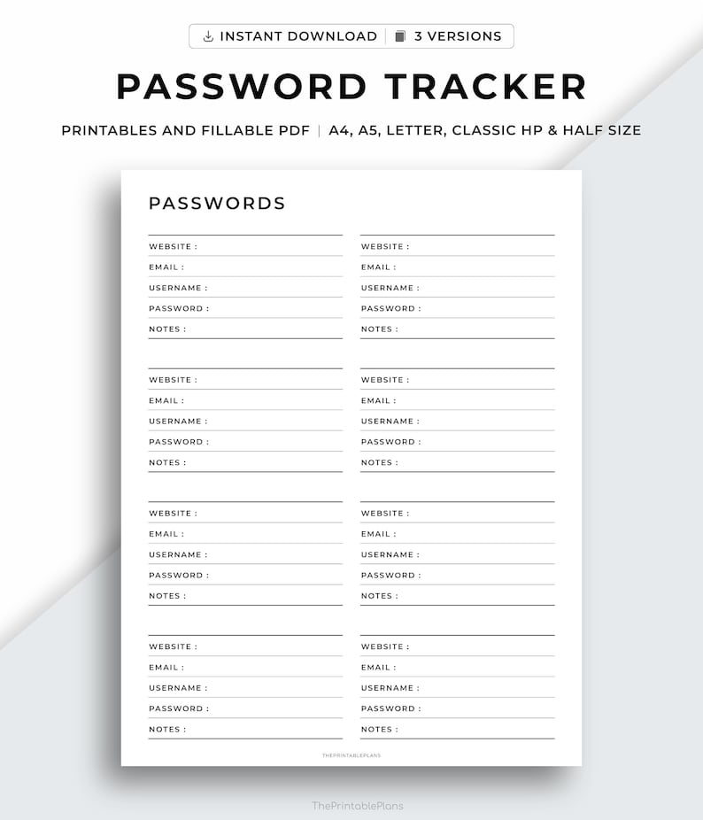 Password Tracker Printable, Password Log, Password Tracker, Password ...