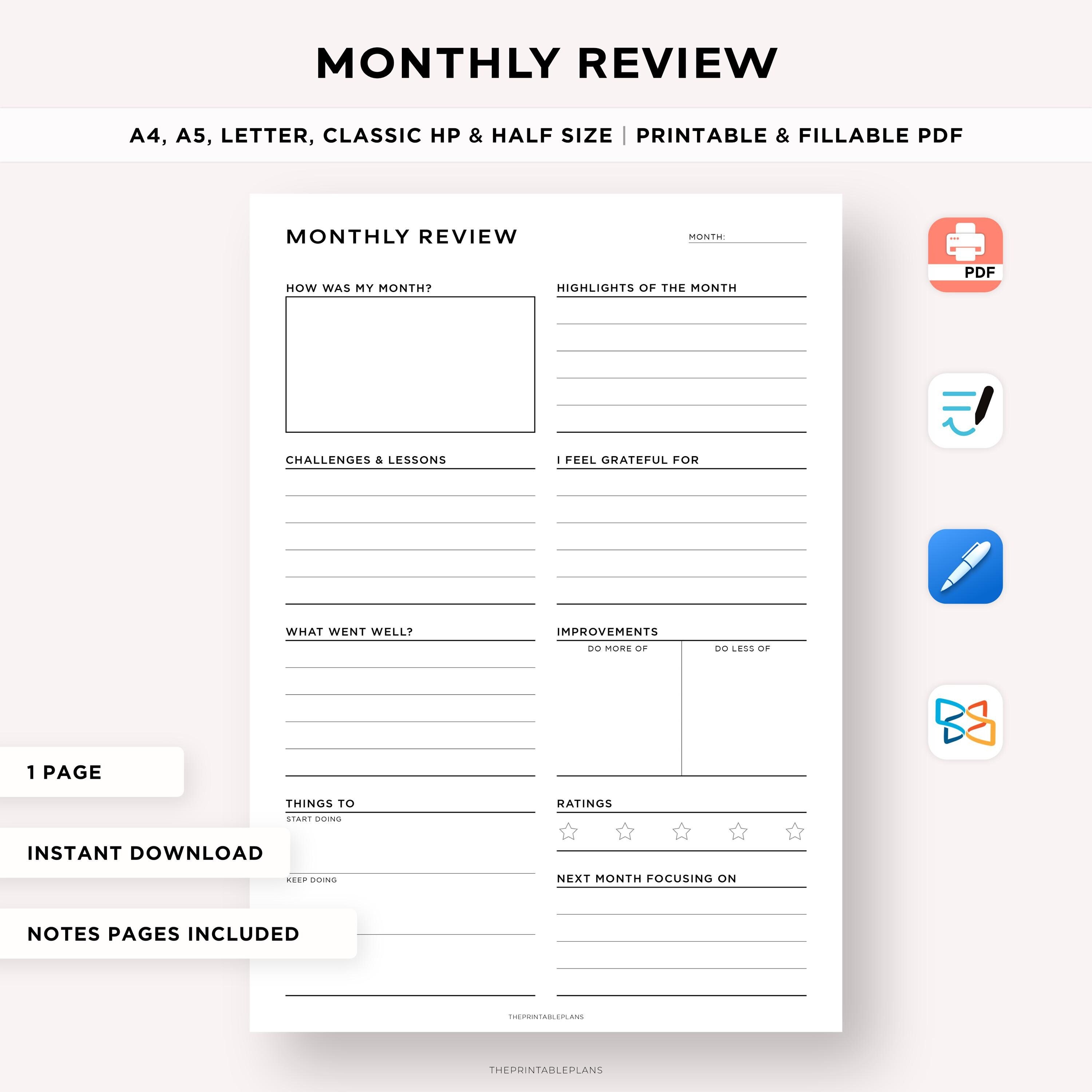 Monthly Review Printable, Monthly Reflection, Monthly Evaluation ...