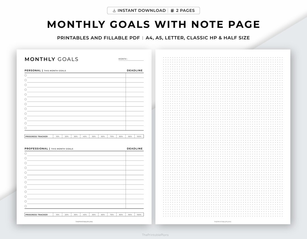 Goal Planner, Printable Monthly Goals, Goal Setting, Personal Goals ...