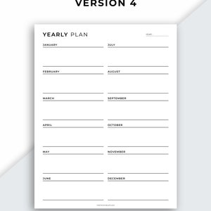 Minimalist Yearly Planner Year at a Glance Annual Overview Task Planner ...