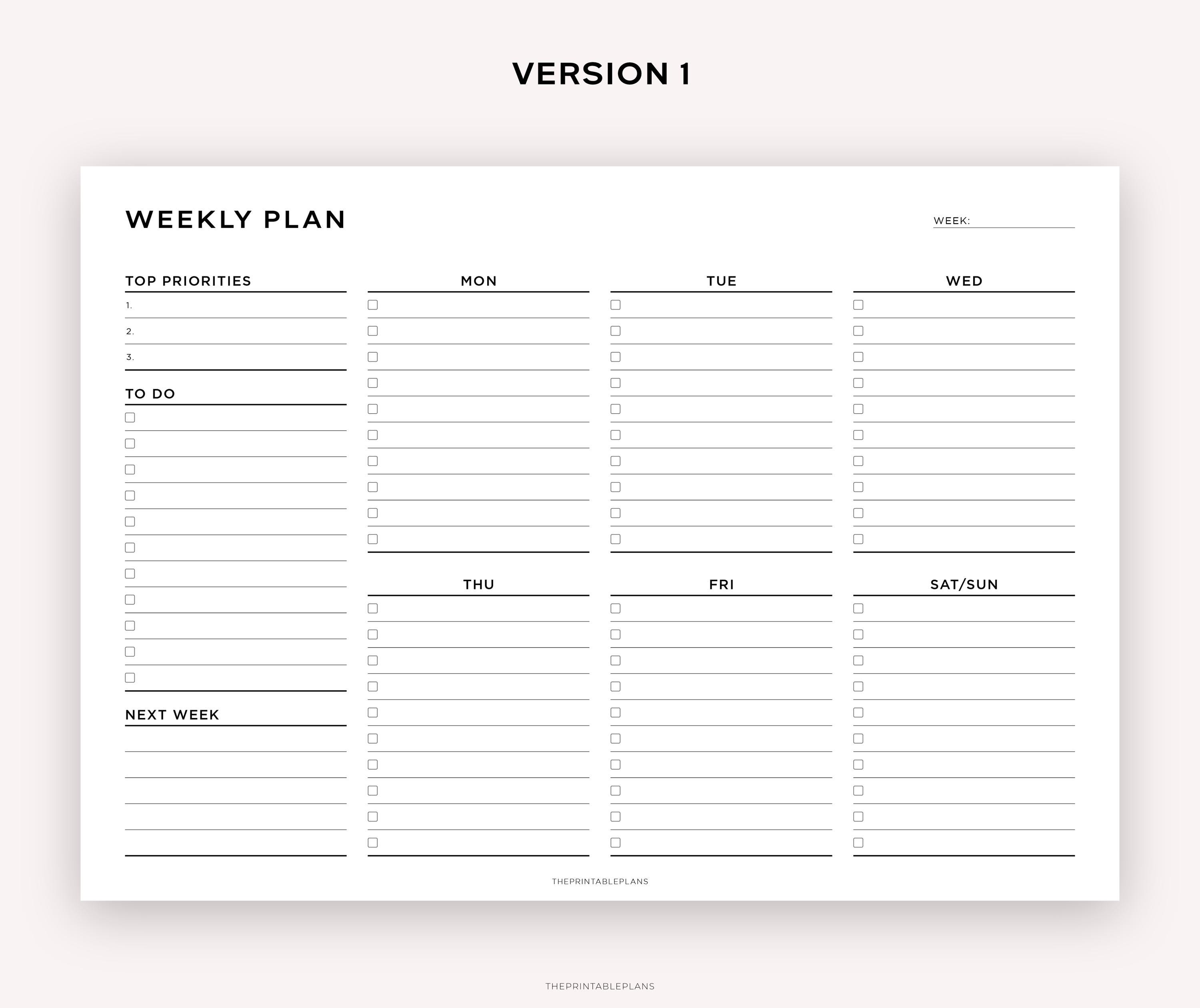 Weekly Planner Printable, Weekly Agenda, Weekly Schedule, Week at a ...